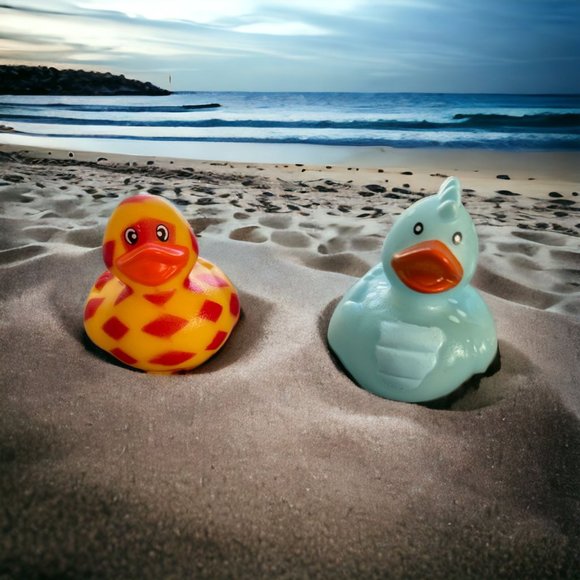 Toys | Lot Of 2 Rubber Duck Toys Yellow Red Checkerboard Light Blue ...